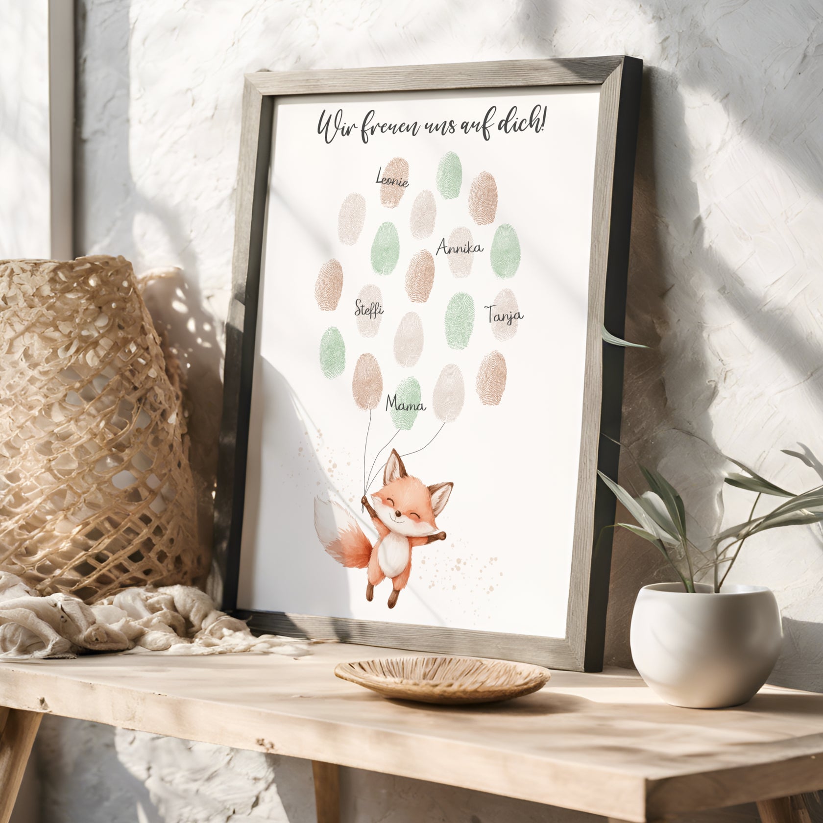 Gästebild Poster Babyparty Fingerabdruck Fuchs Gästebuch Geburt Baby S ...